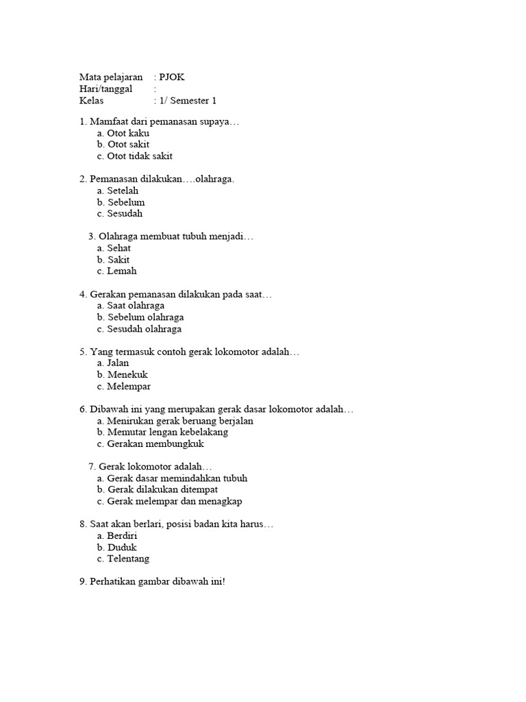 PTS Pjok Kelas 1 | PDF