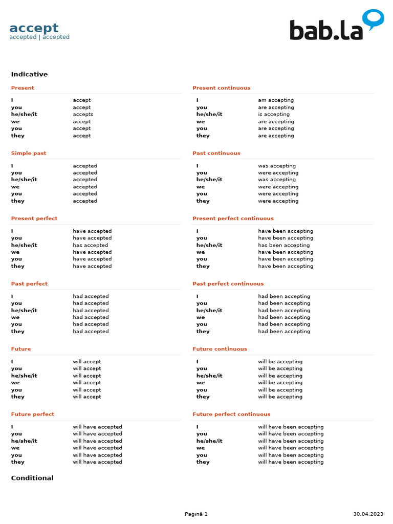 Bab - La Conjugation Englez Accept | PDF | Semantic Units | Language Mechanics