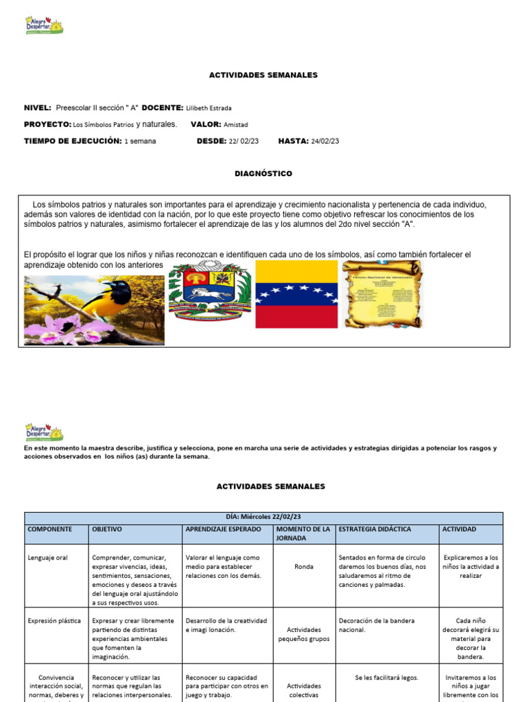 Planificación Símbolos Patrios | PDF | Aprendizaje | Comunicación