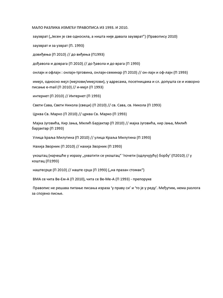Pravopis 1993 VS.2010 | PDF