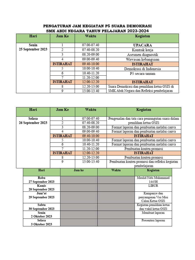 Jadwal P5 Suara Demokrasi | PDF