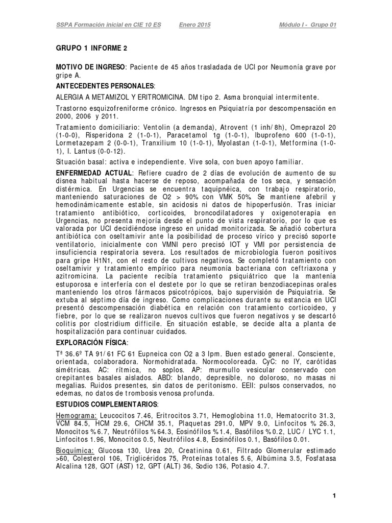 1º. HC. para Codificar Del Tema 1 | PDF | Influenza | Neumonía