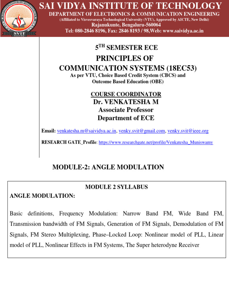 Module 2 Angle Modulation 18ec53 Pdf Frequency Modulation Modulation
