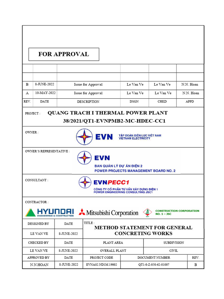 Att #1 - QT1-0-Z-050!62!01007 - Method Statement For General Concreting Works (IFA, Rev.B) | PDF