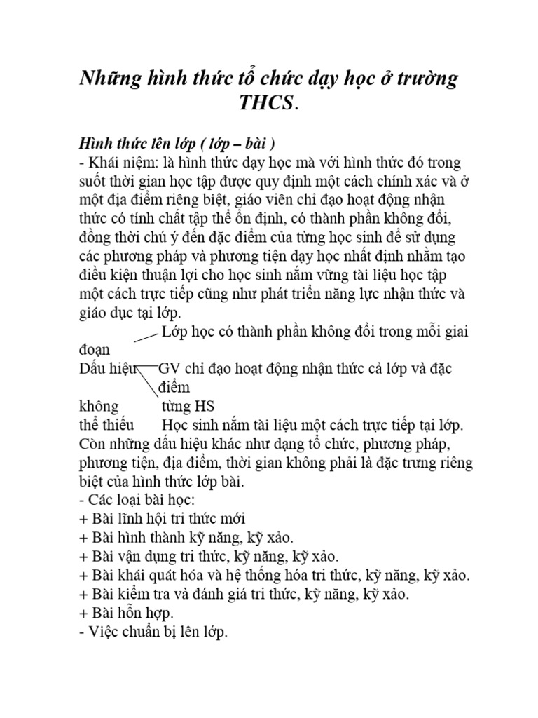 Những hình thức tổ chức dạy học ở trường THCS | PDF