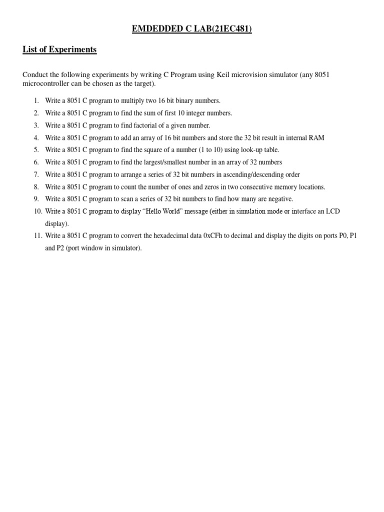 Embedded C Lab (21EC481) | PDF | Integer (Computer Science) | Computer Engineering