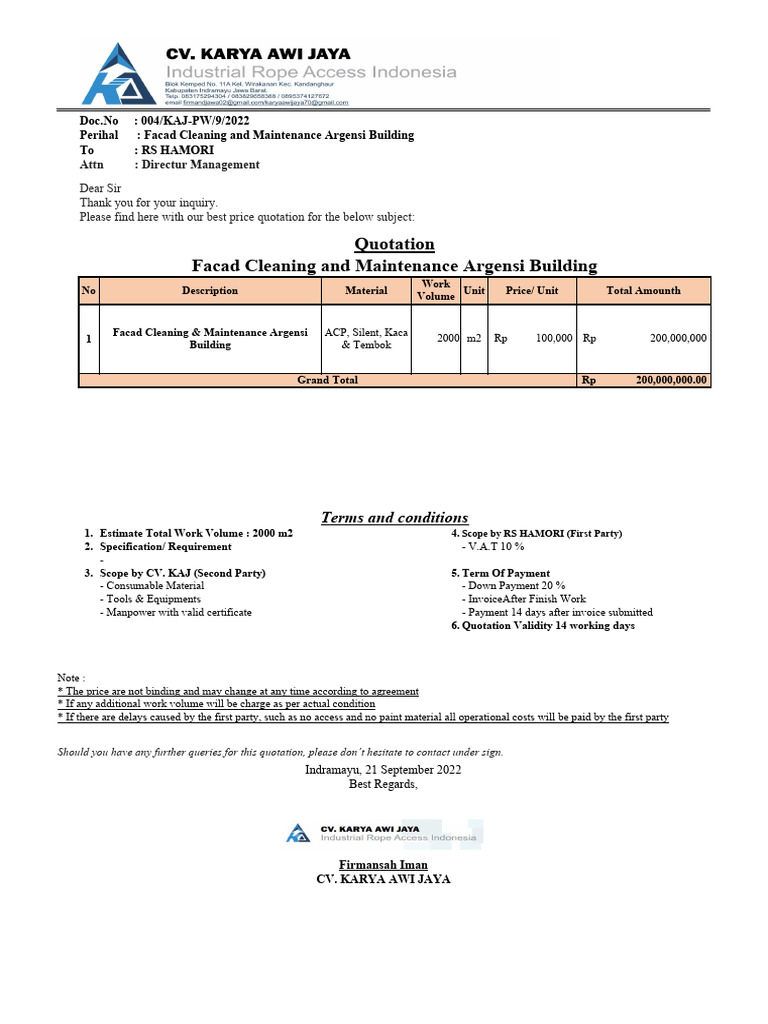01. Quotation for Painting CV. KAJ - Proj 4 | PDF