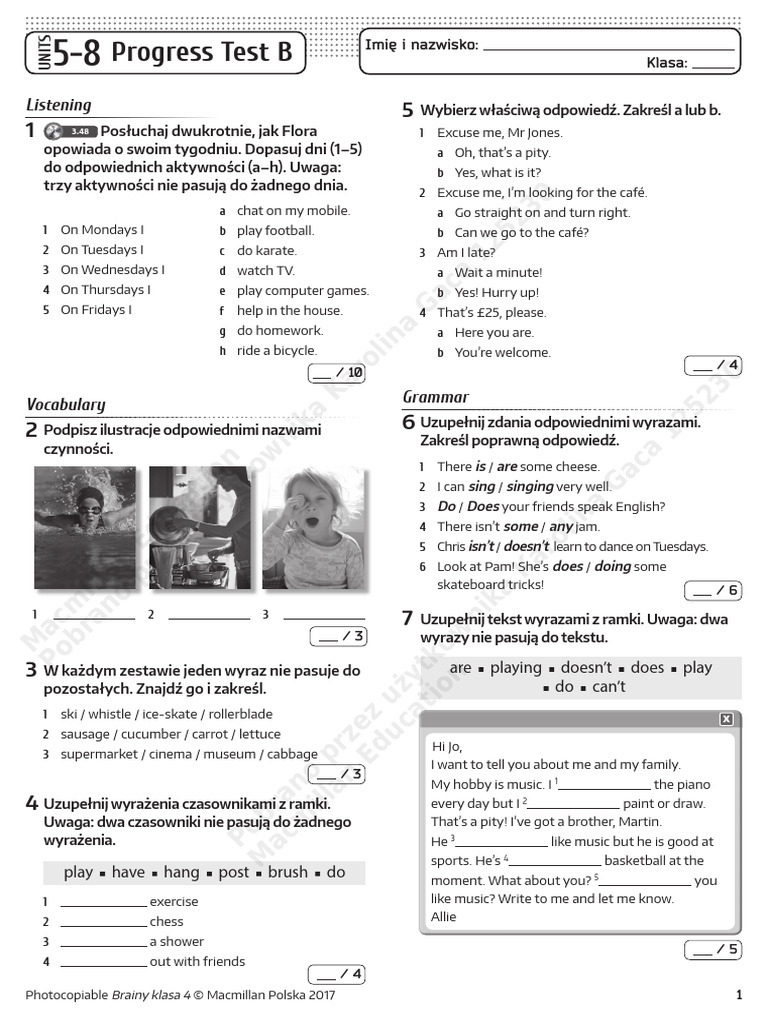 Brainy 4 Progress Test 5-8 B | PDF