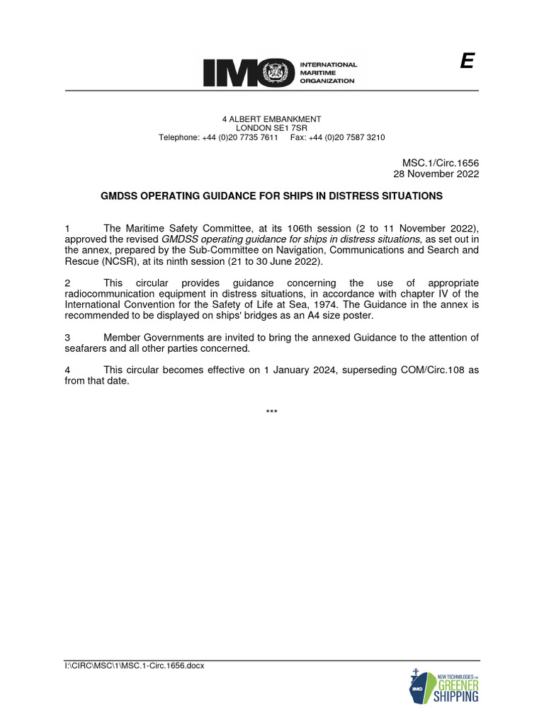 MSC.1-Circ.1656？-？GMDSS？operating？guidance？for？ships？in？distress？situations | PDF | Water ...