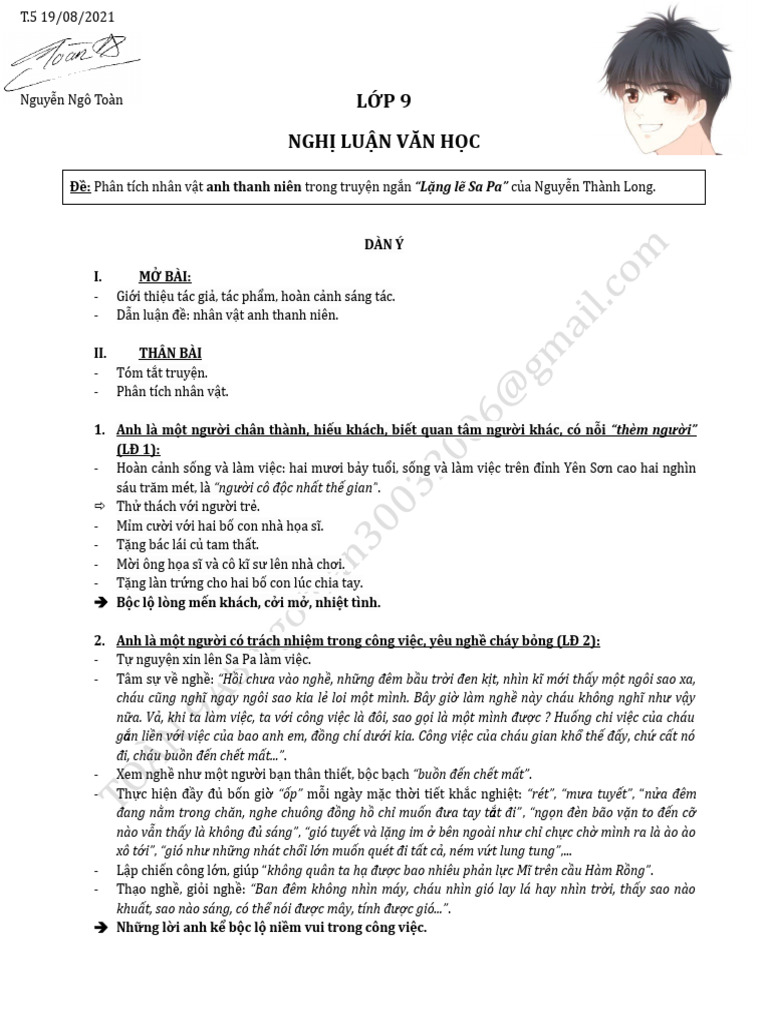 Lặng Lẽ Sa Pa (Nguyễn Thành Long) (Nlvh) (Thi Hkii) - Toàn 9a5 | PDF