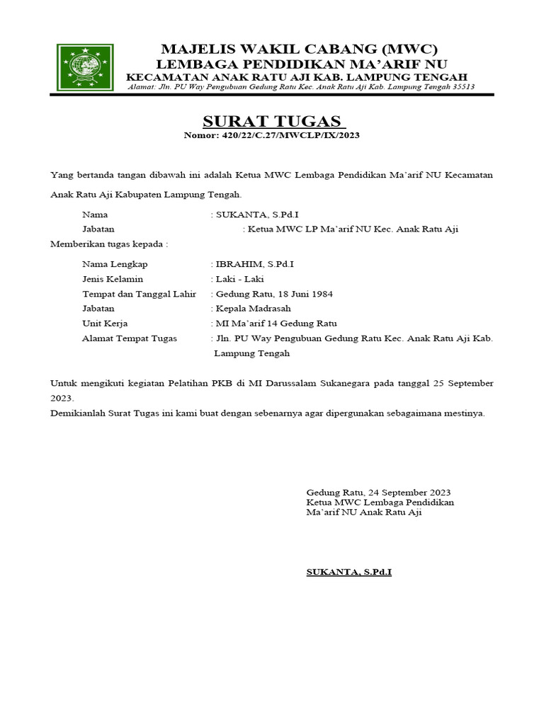 Surat Tugas MWC | PDF