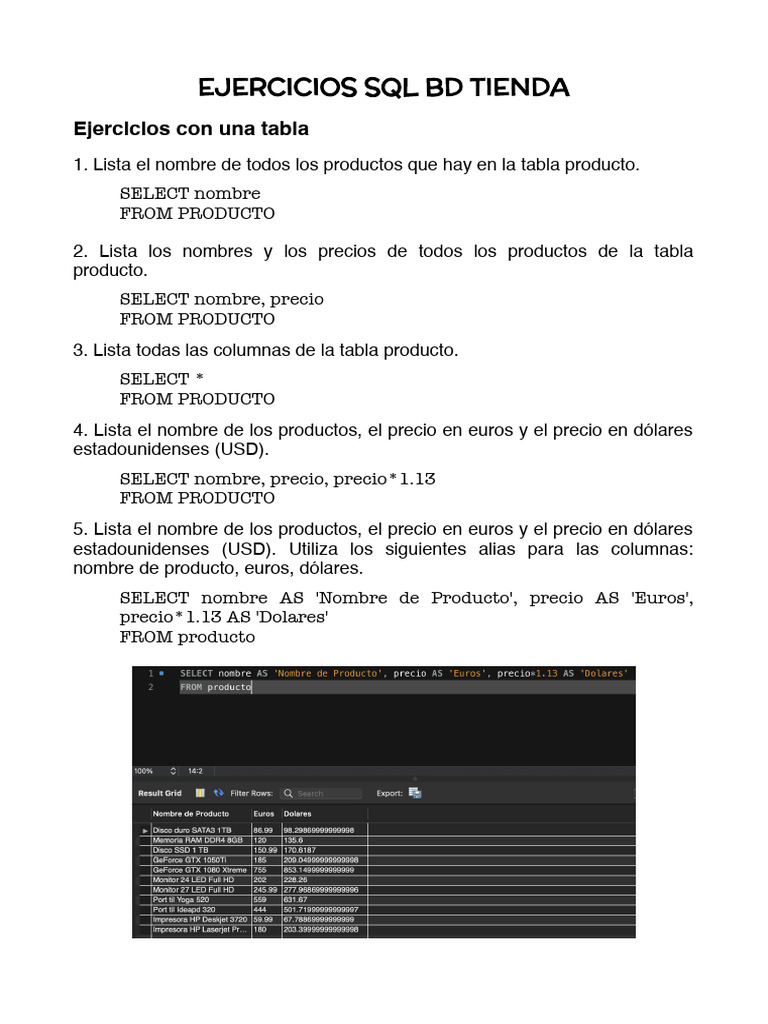 EJERCICIOS BD Tienda SOLUCION 22 23 | PDF | SQL