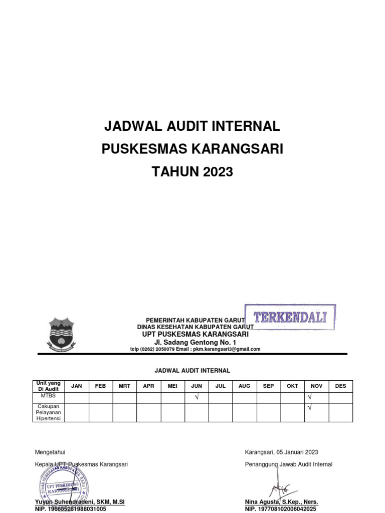 Jadwal Audit Internal 2023 | PDF