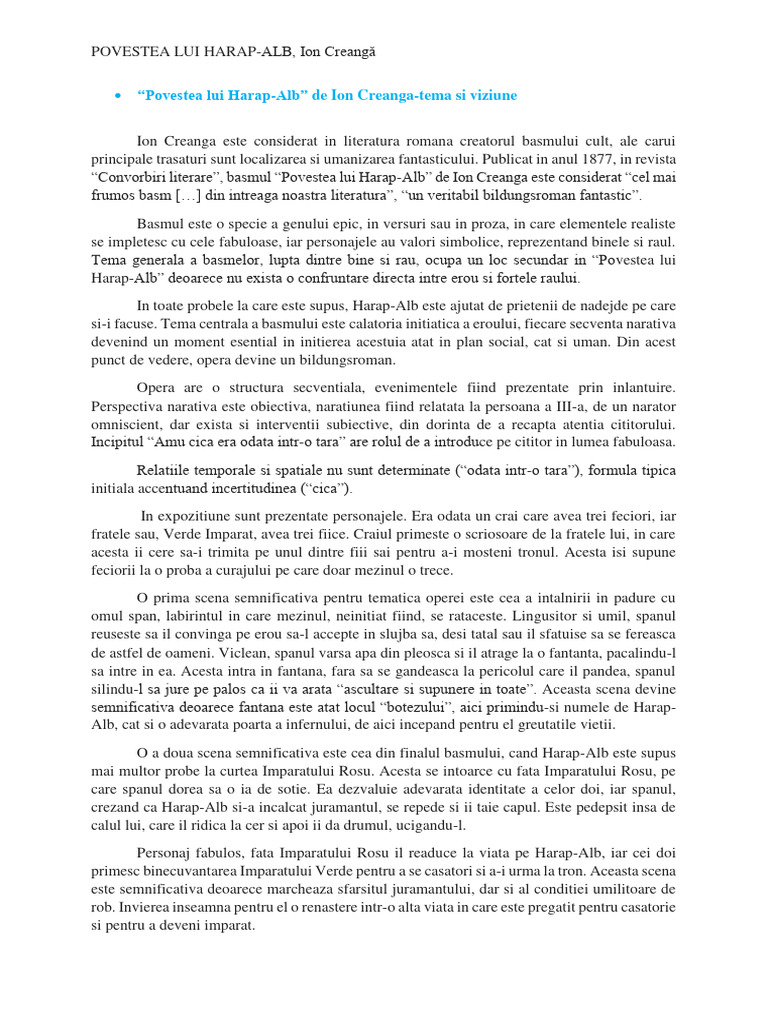 Povestea Lui Harap-Alb | PDF