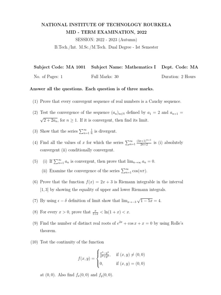 MA1001 | PDF | Limit (Mathematics) | Complex Analysis