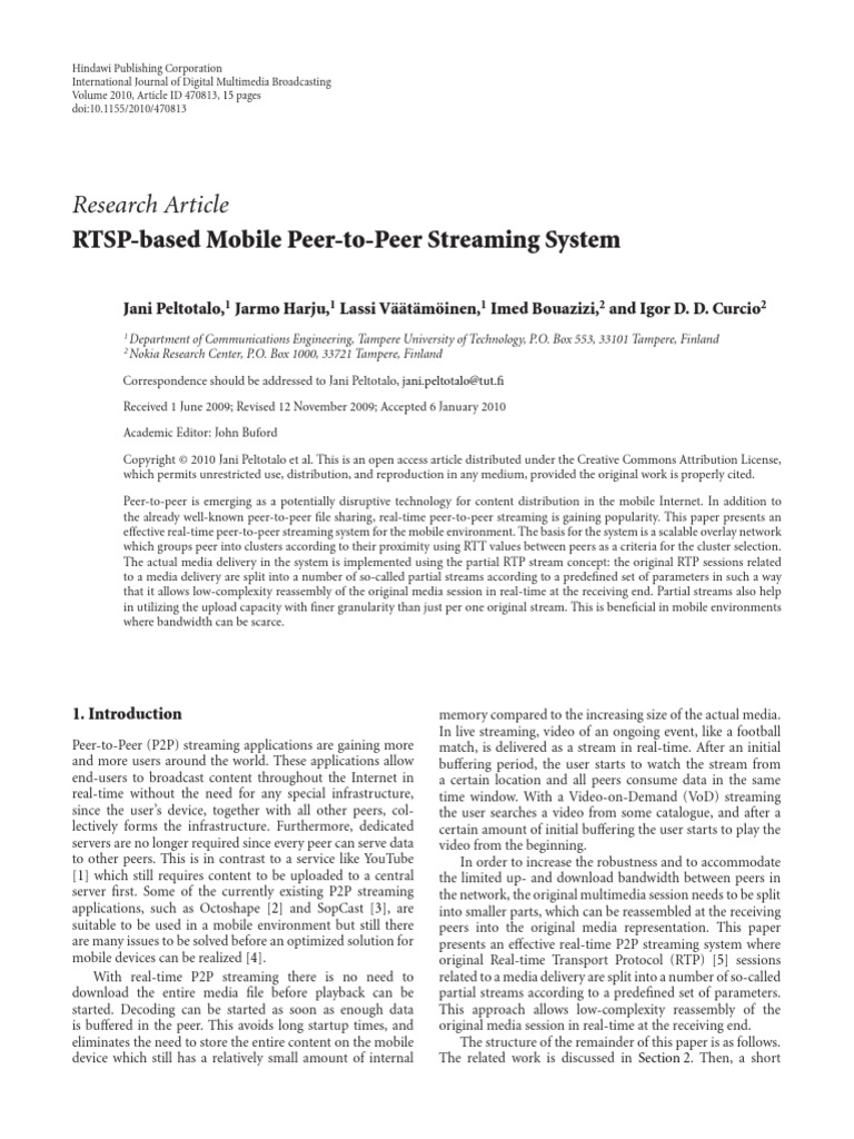 RTSP-based Mobile Peer-to-Peer Streaming System | PDF | Computers
