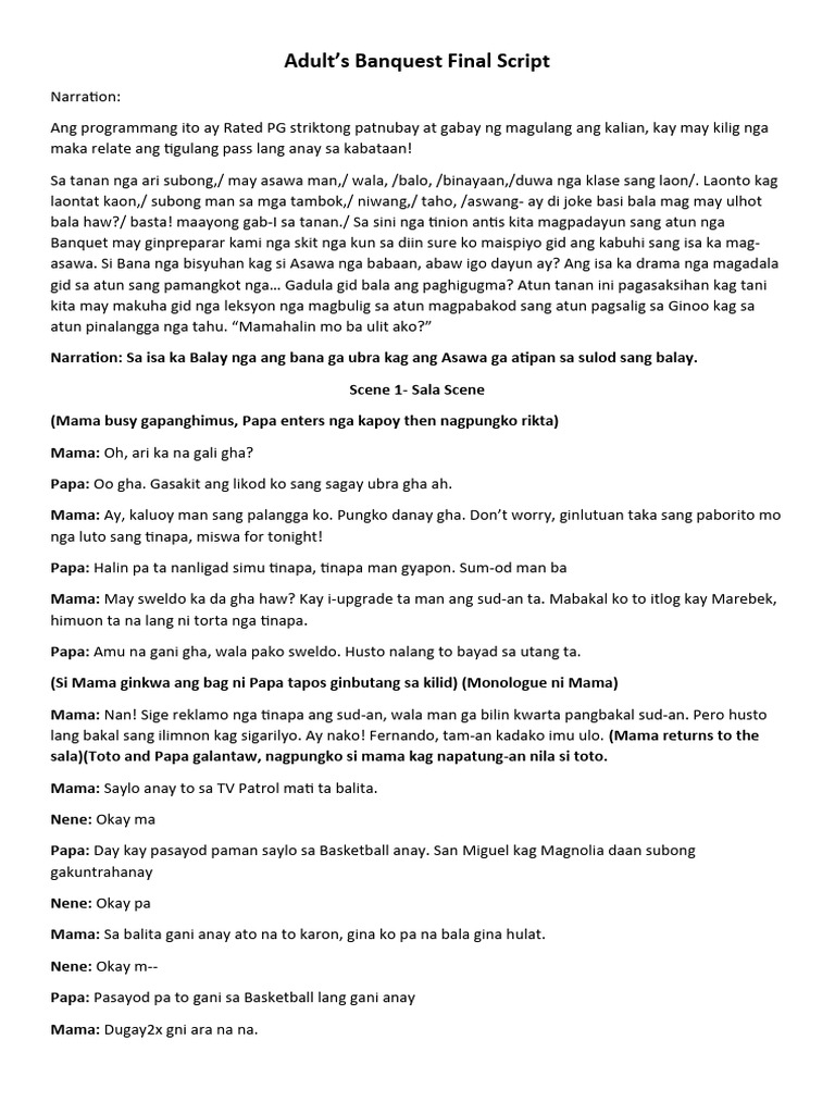Adult's Banquet Final Script | PDF | Cooking, Food & Wine | Self-Improvement