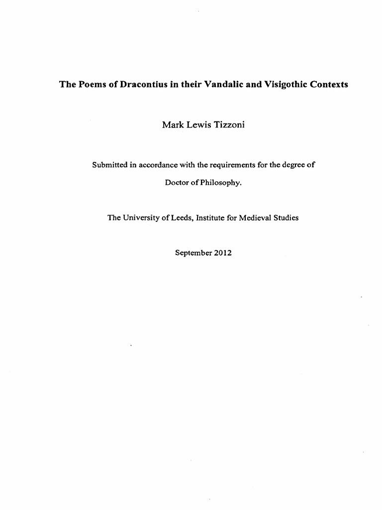 The Poems of Dracontius in Their Vandalic and Visigothic Contexts | PDF
