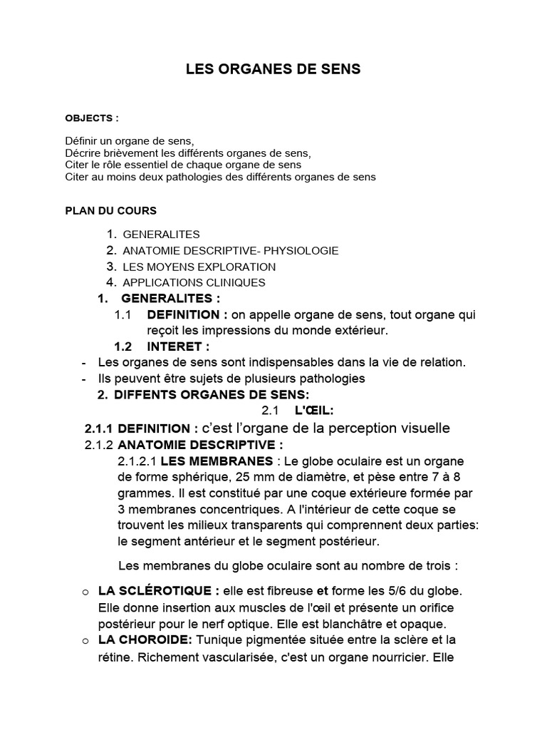 LES ORGANES DE SENS | PDF
