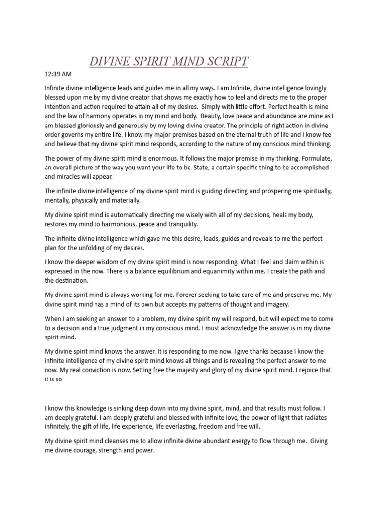 DIVINE Spirit mind SCRIPT | PDF | Mind | Divinity