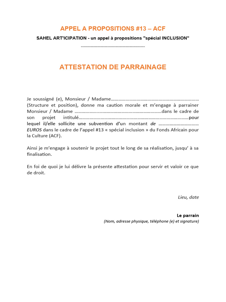 Caution Morale Attestation de Parrainage | PDF