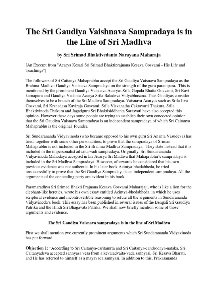 Gaudiya Vaishnavism Is Madhwa Sampradaya | PDF | Vaishnavism | Hindu ...