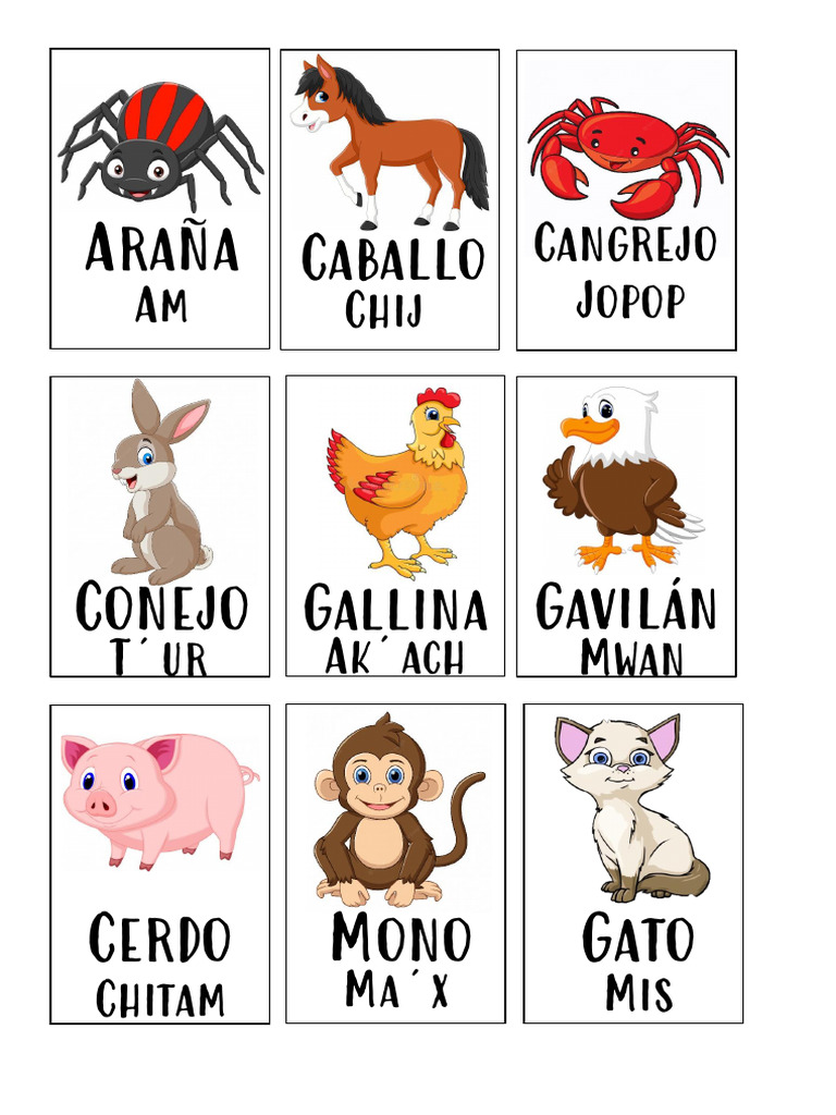 PDF Lotería de Los Animales Eapañol y Chortí | PDF