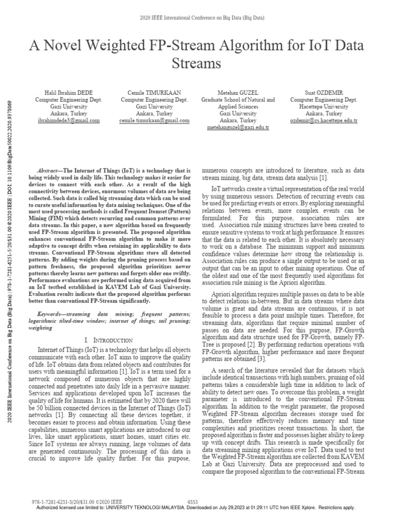 A Novel Weighted Fp Stream Algorithm For Iot Data Streams Pdf Internet Of Things