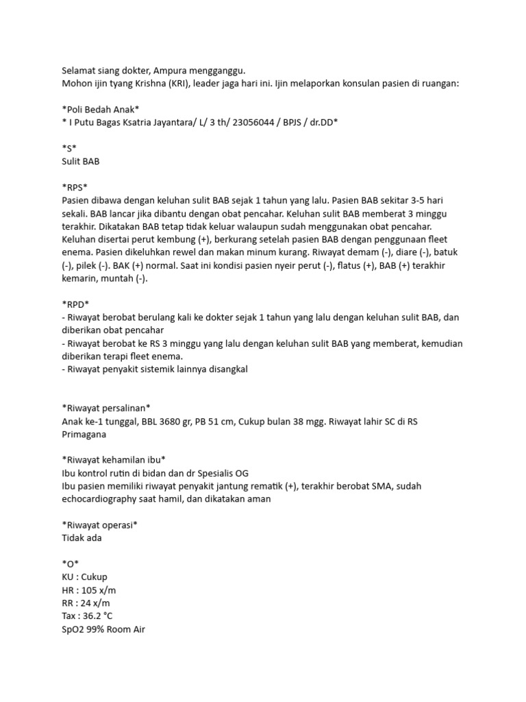 Ketikan Pasien Poli Bedah Anak | PDF