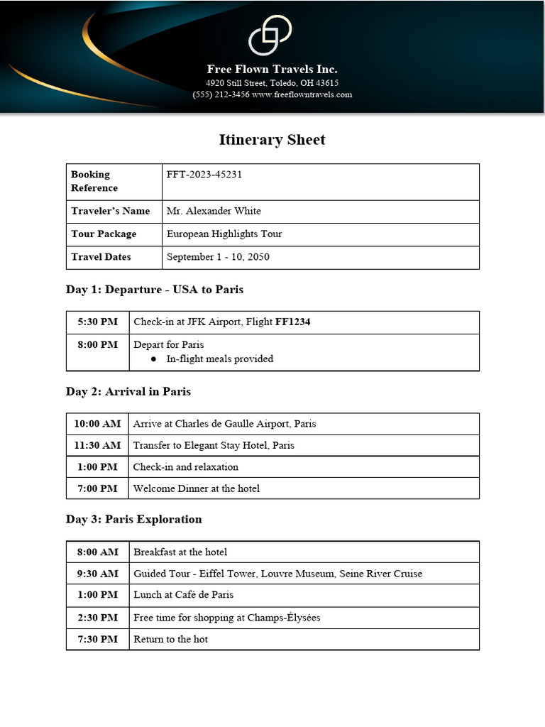 Itinerary Template | PDF