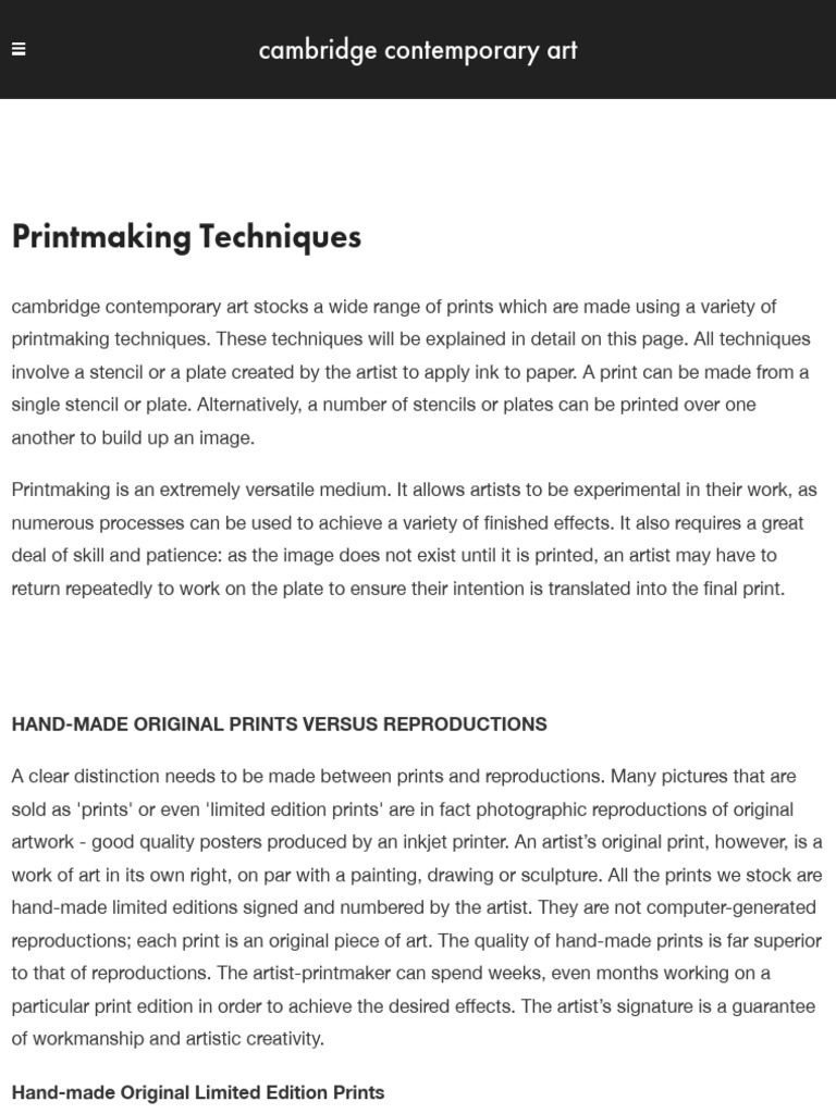 Printmaking Techniques - Cambridge Contemporar | PDF | Printmaking | Etching