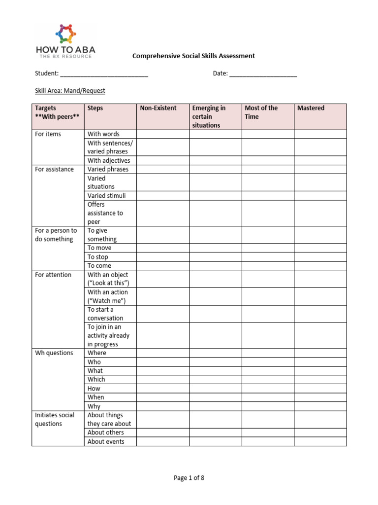 Social Skills Assessment for Peers | PDF | Imitation | Nonverbal ...