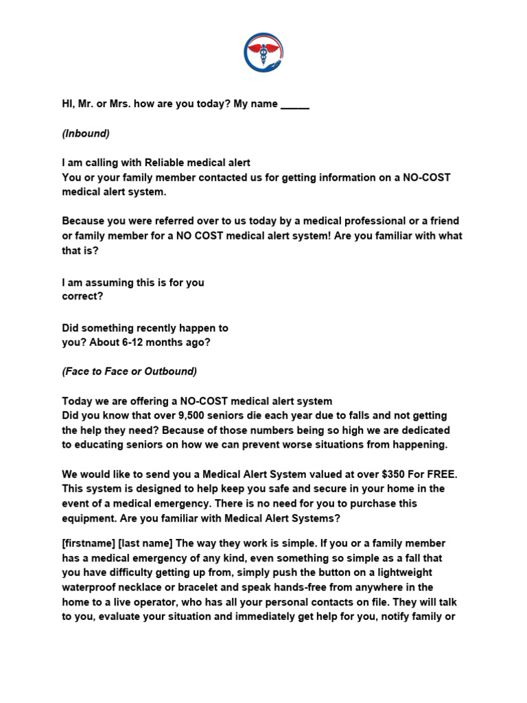 Reliable Medical Alert Script Training Rebuttals 1 | PDF