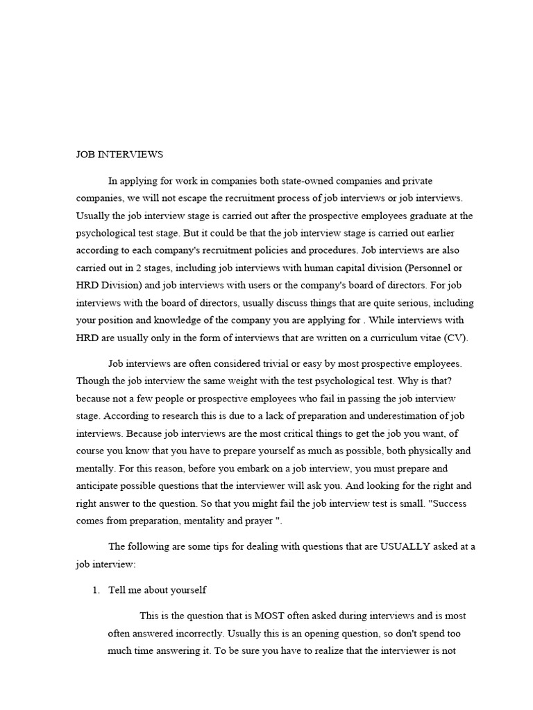Job Interviews Material Pdf Job Interview Experience