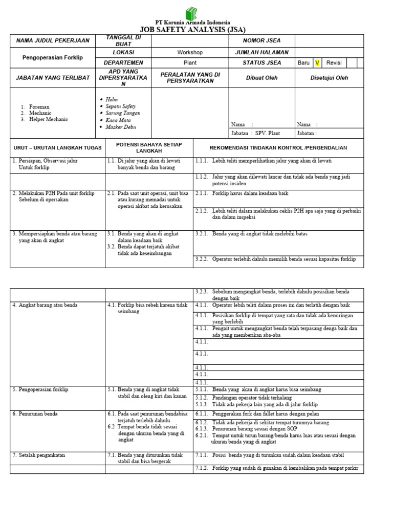 JSA - Penggunaan Forklip | PDF