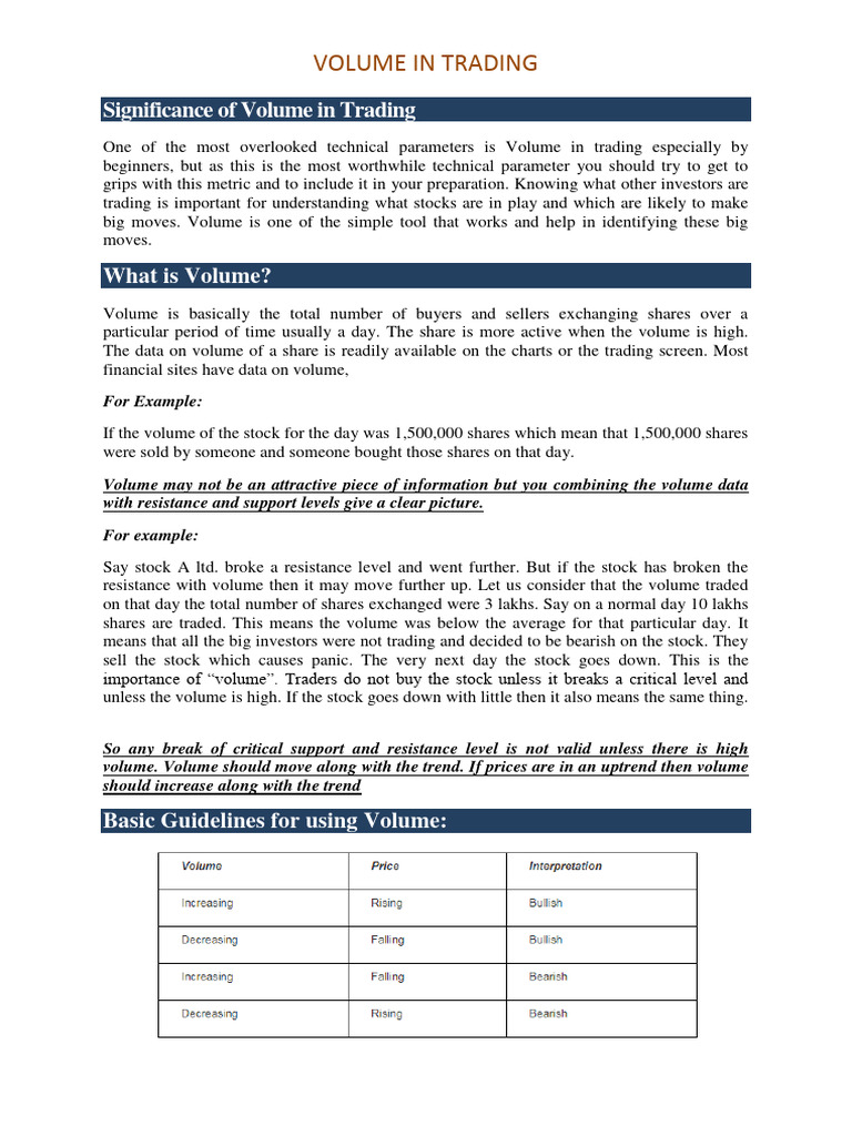 Volume in Trading | PDF | Market Trend | Technical Analysis