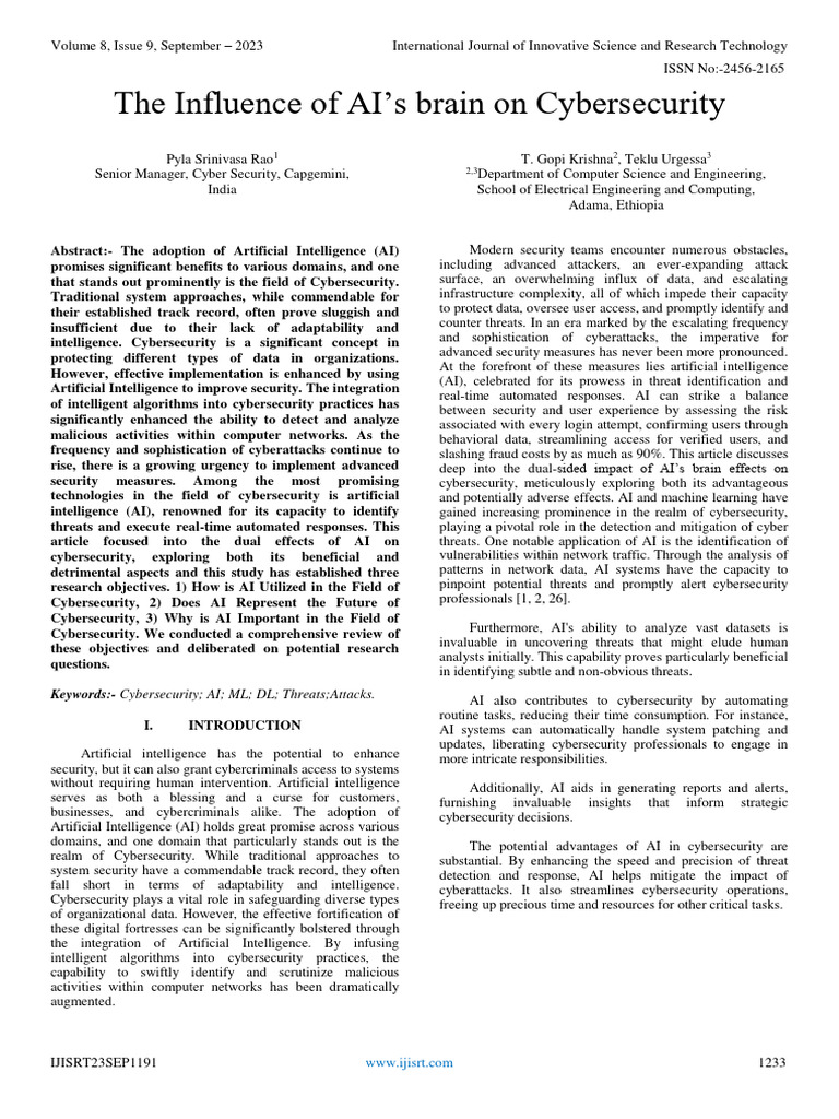 The Influence of AI's Brain On Cybersecurity | PDF | Security | Computer Security