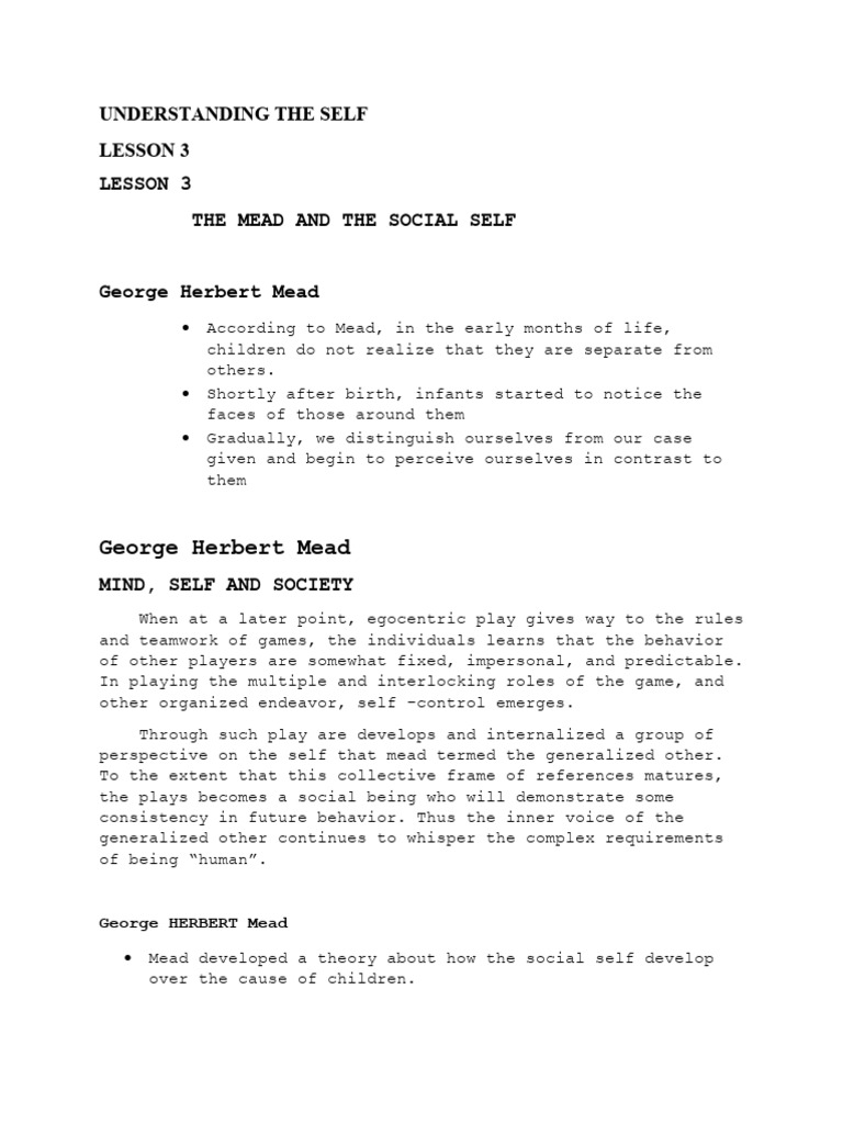 Understanding Mead's Social Self | PDF | Psychology | Psychological ...