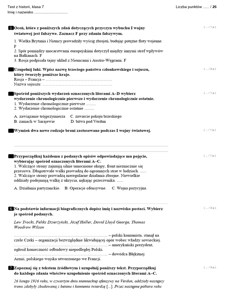 Test Z Historii Klasa 7 | PDF