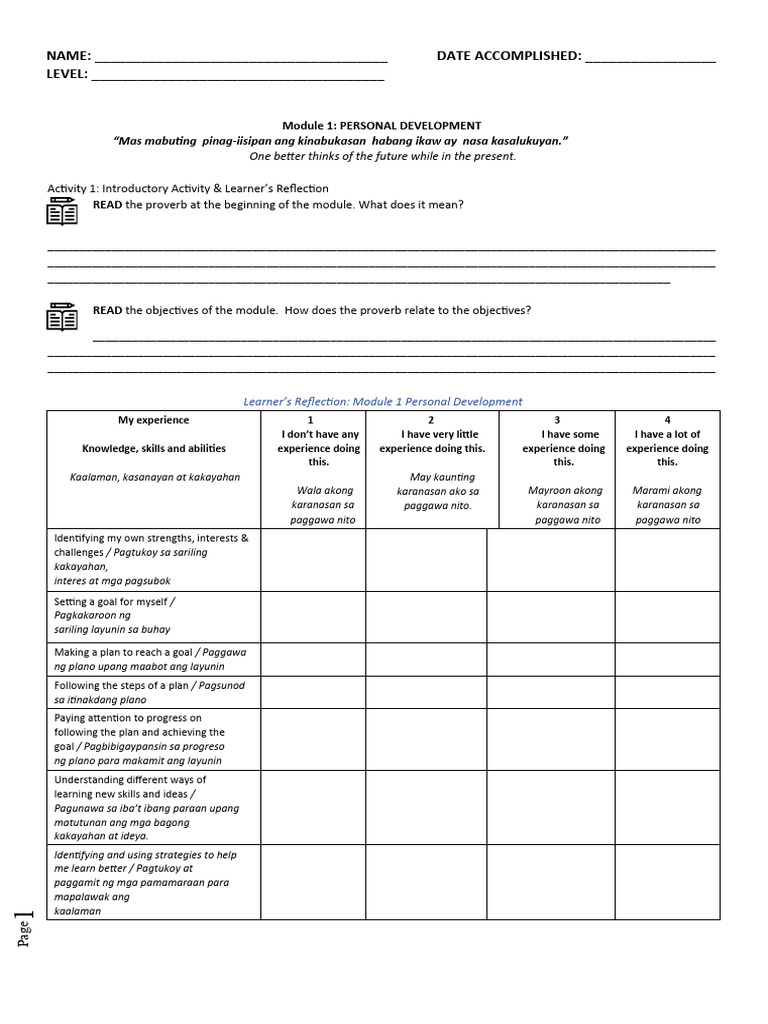 Module 1 Answer Sheet | Download Free PDF | Books | Learning