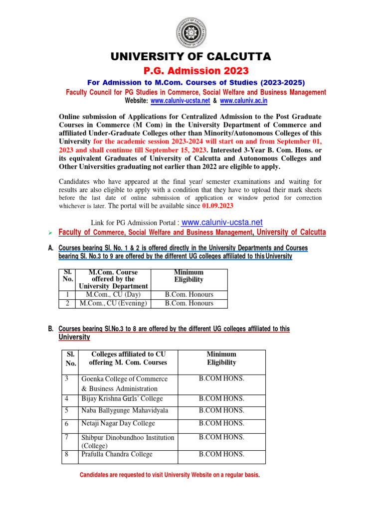 Admission Notice Mcom | PDF