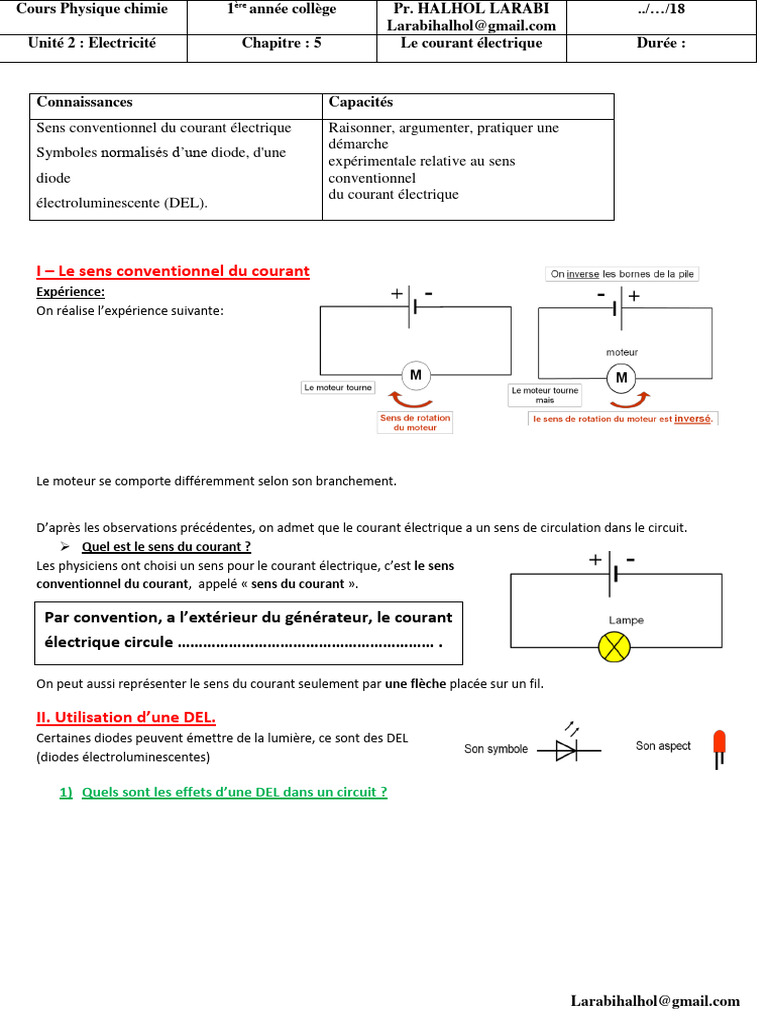 Le Courant Electrique Continu Cours 3 Le Sens Du Courant | PDF