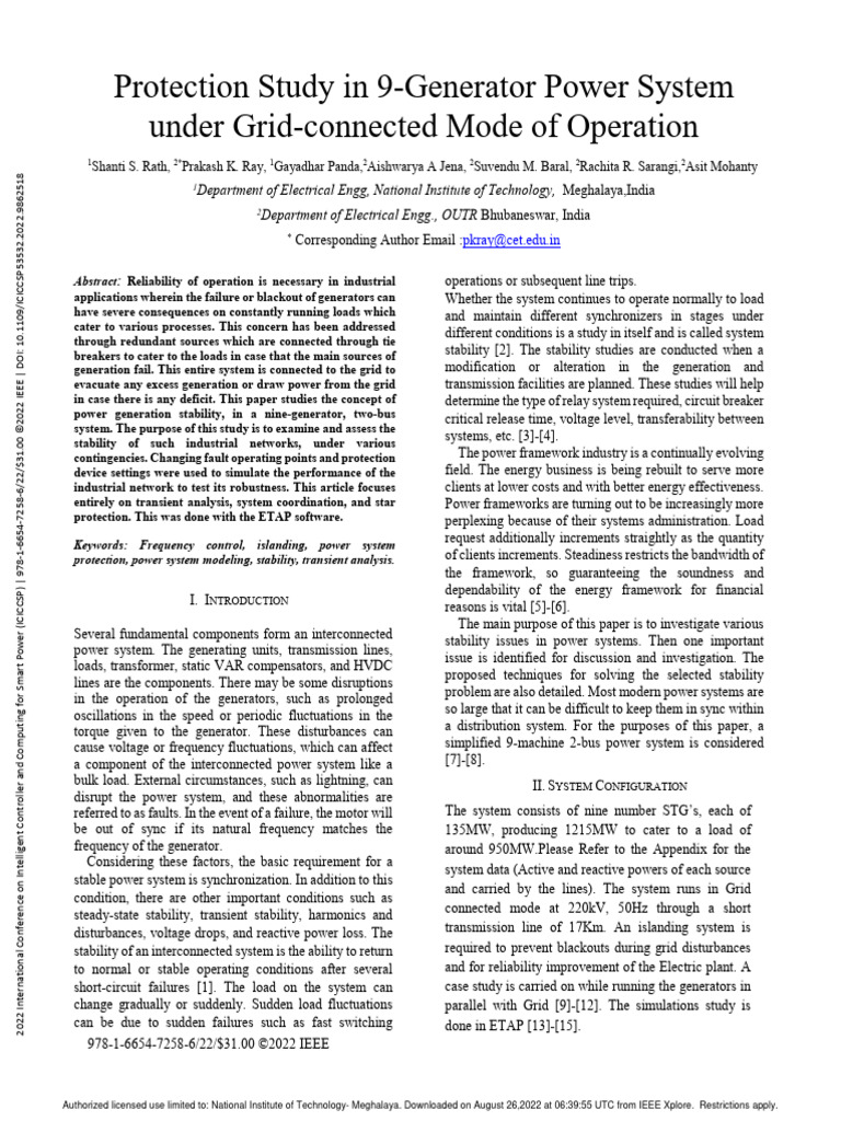 Protection Study in 9-Generator Power System Under Grid-Connected Mode ...