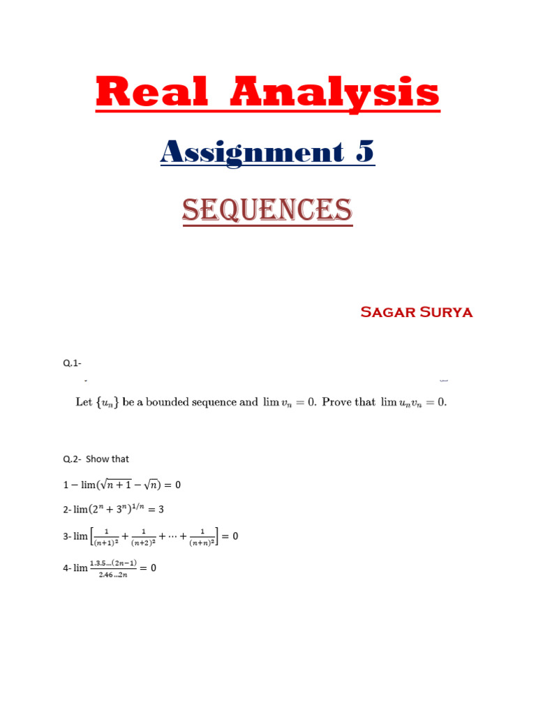 Sequences Basic Assignment 5 | PDF | Limit (Mathematics) | Sequence