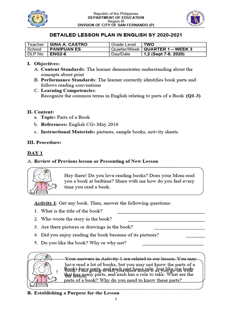 DLP-ENG2-6-Week3-GACastro Parts of A Book | PDF