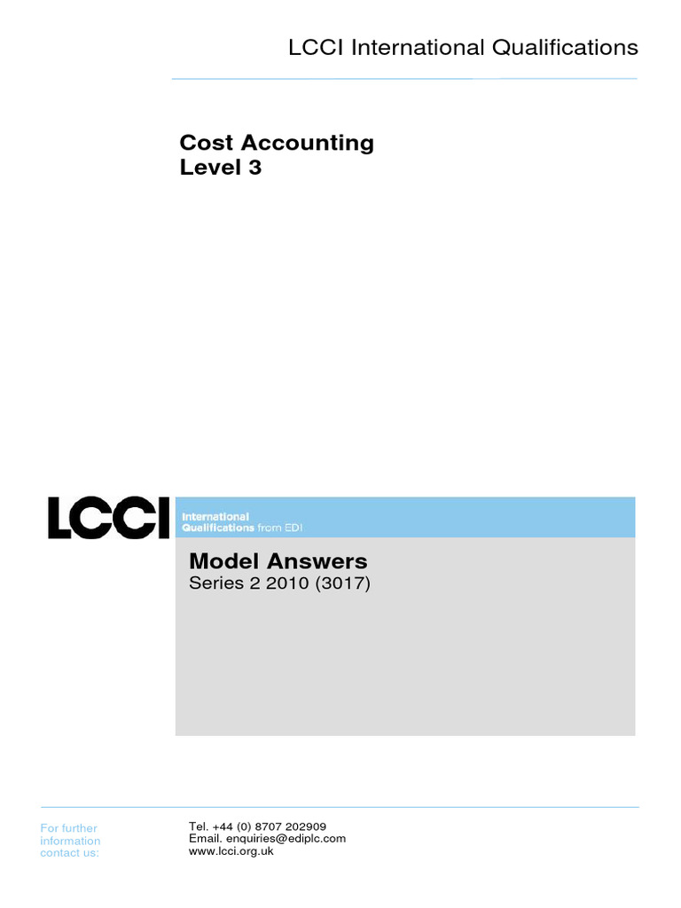 Cost Accounting Level 3 Model Answers | PDF | Business Process | Marketing