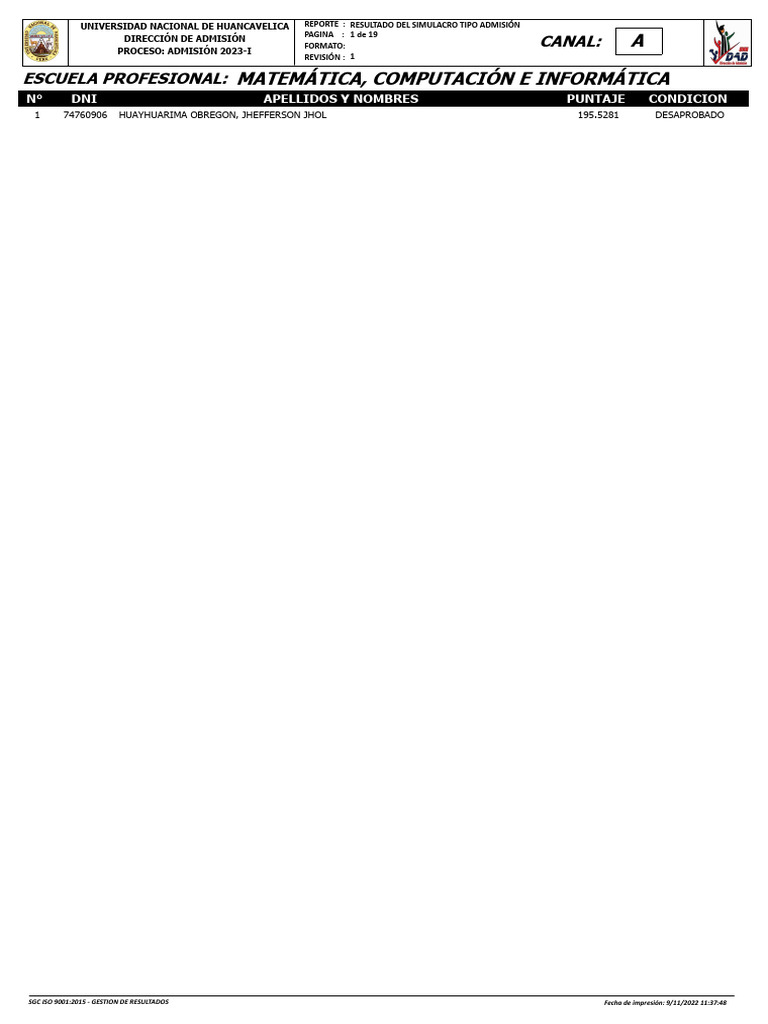 Resultado Final Simulacro Descentralizado | PDF