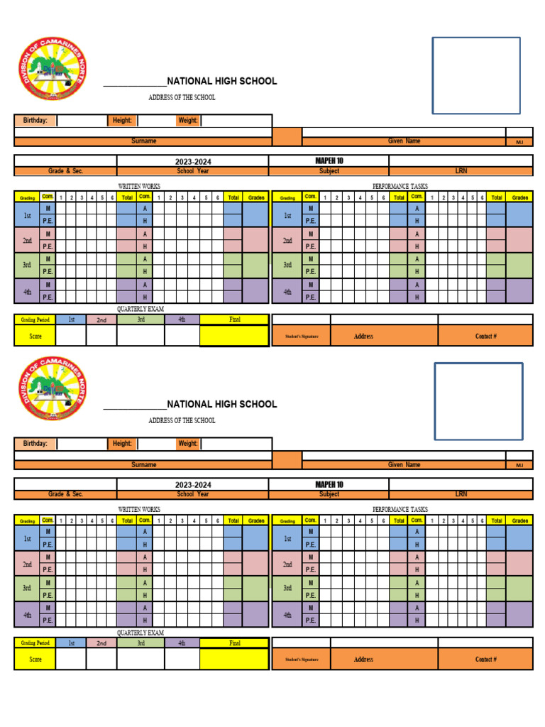 Mapeh Class Card | PDF