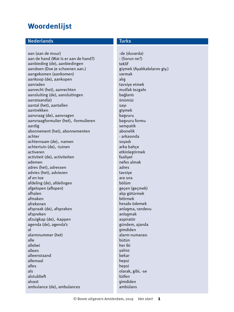 Van Start Woordenlijst Turks Web | PDF