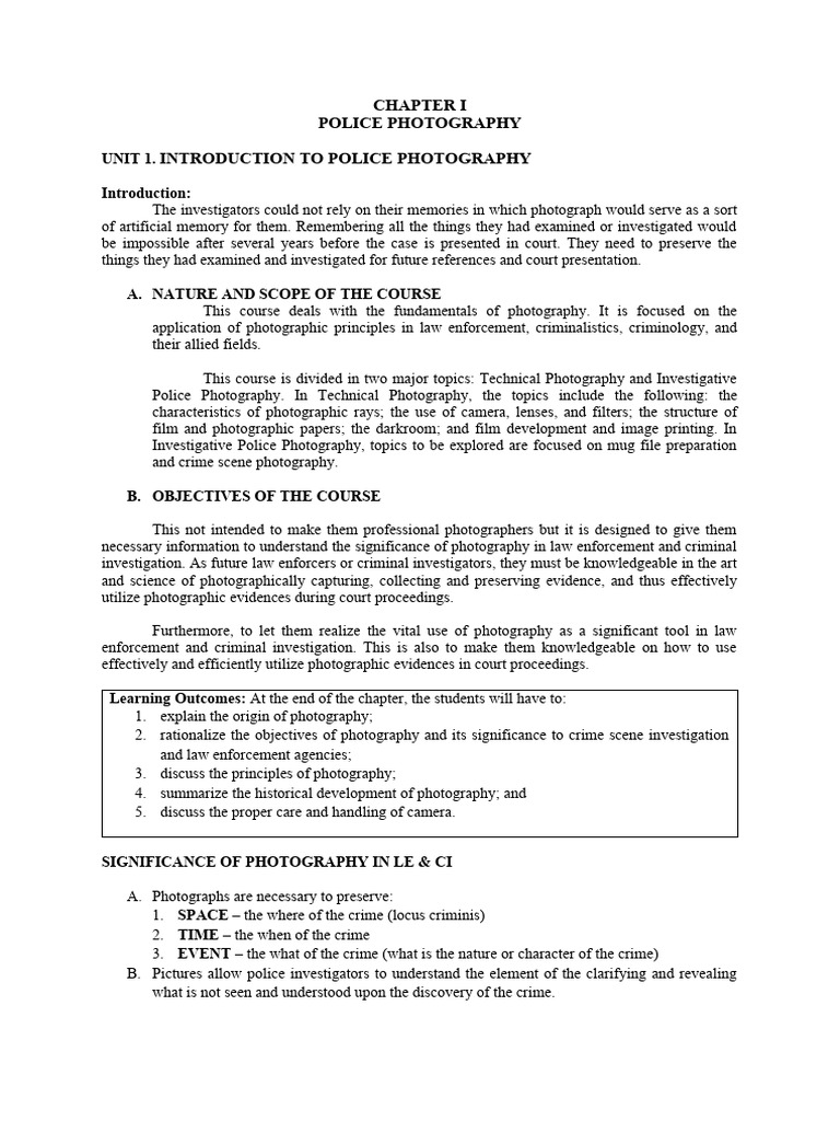 Police Photography 1st Module | PDF | Camera | Photograph